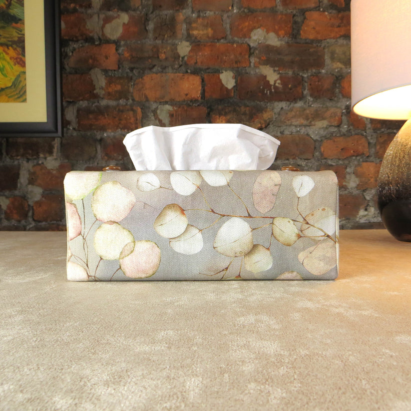 Rectangular Fabric Tissue Box Cover - Lunaria Leaves on Brown – Aaron ...